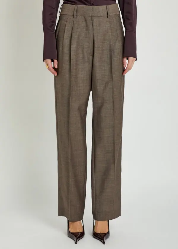 BLAZÉ MILANO Fox Pleated Wool-blend Trousers - Brown