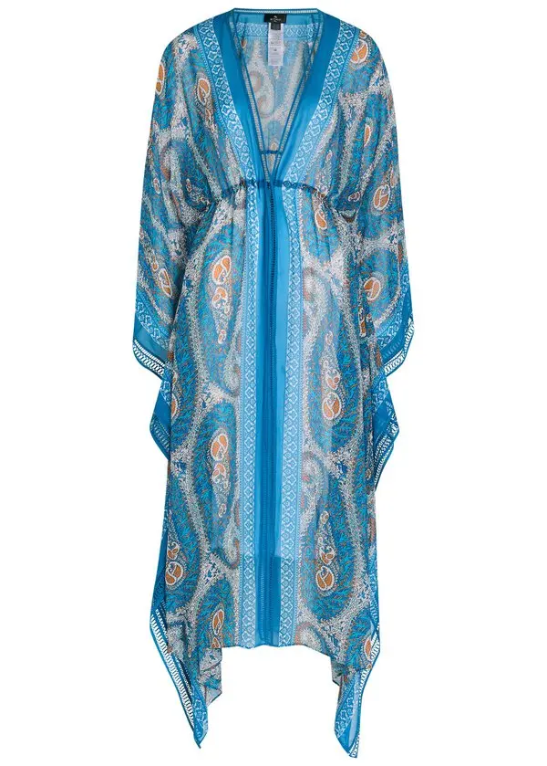 Etro Paisley-print Chiffon Maxi Kimono Dress - Blue