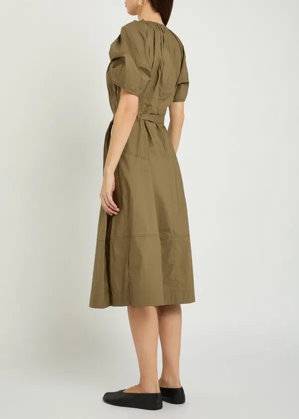 3.1 Phillip Lim Ruched Belted Cotton-poplin Midi Dress - Khaki