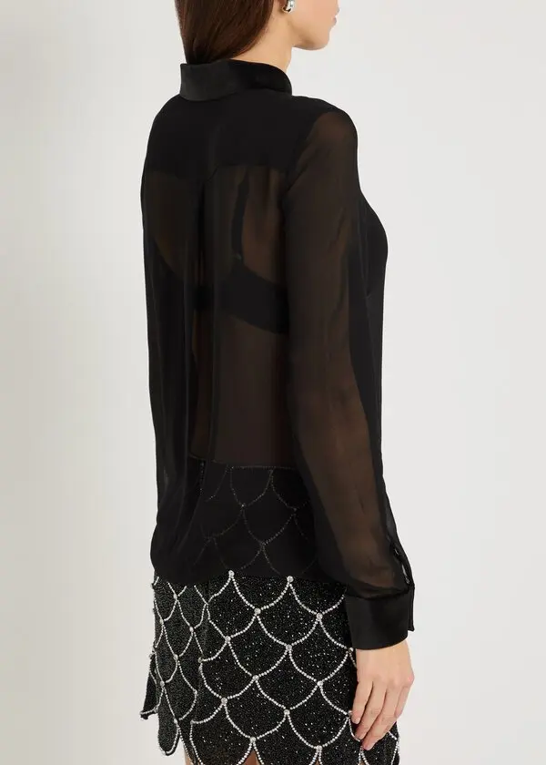 Alice + Olivia Willa Velvet-trimmed Chiffon Shirt - Black