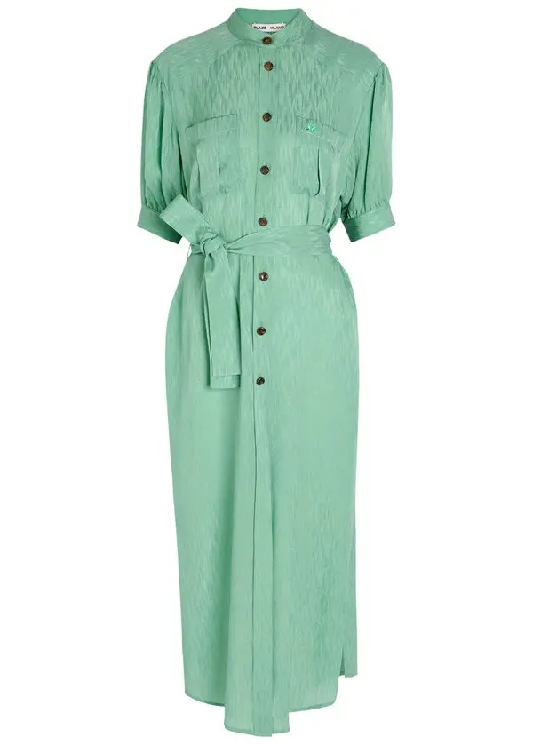 BLAZÉ MILANO Belted Silk Midi Dress - Teal
