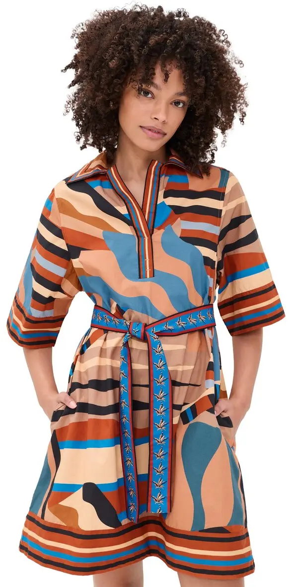 Las Surenas Printed Mini Shirt Dress With Belt