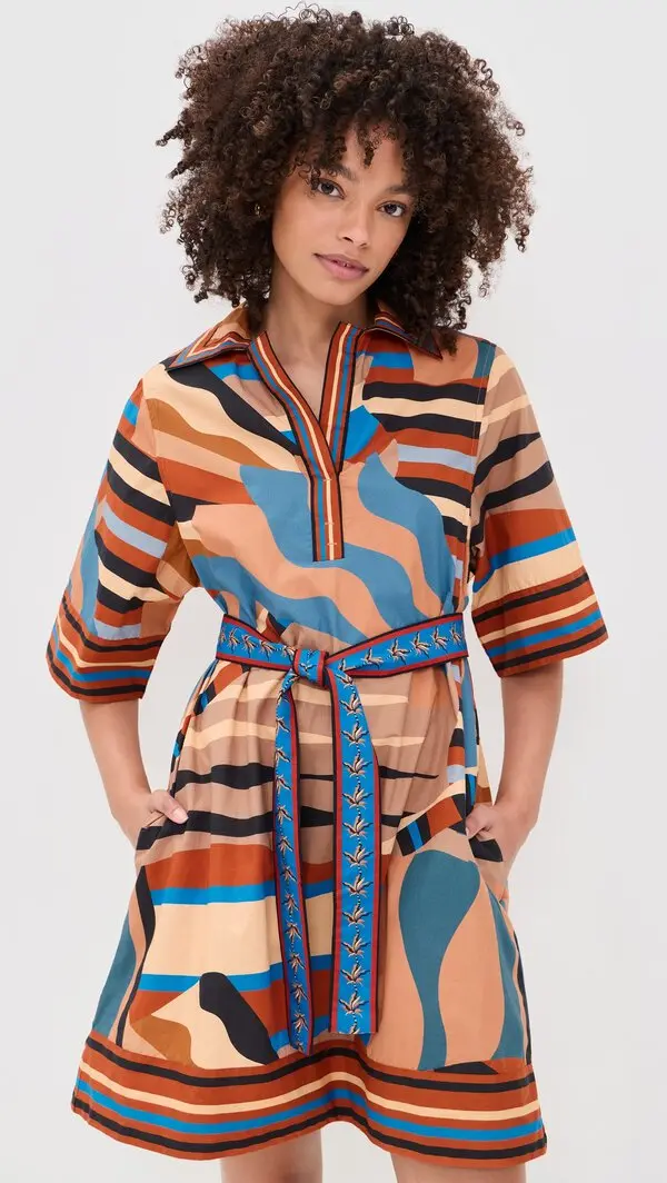 Las Surenas Printed Mini Shirt Dress With Belt