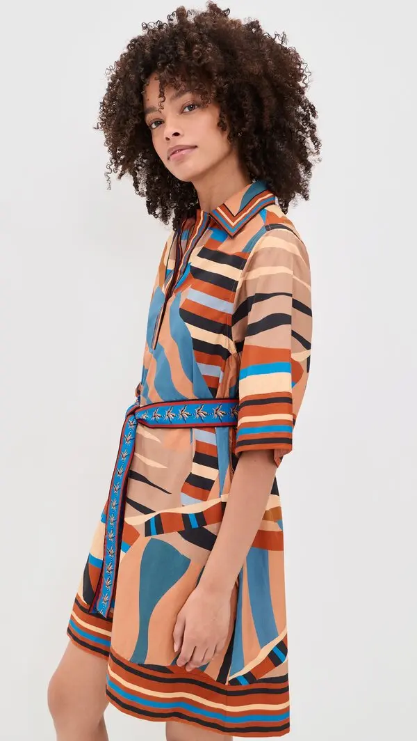 Las Surenas Printed Mini Shirt Dress With Belt