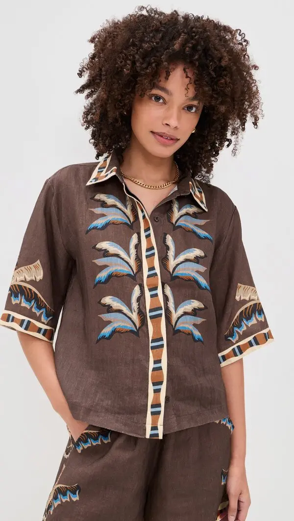 Las Surenas Floral Print Linen Shirt