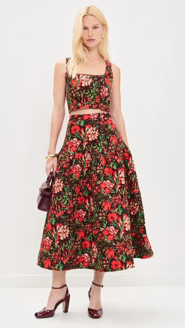 Hunter Bell Floral Print Velveteen Remy Skirt