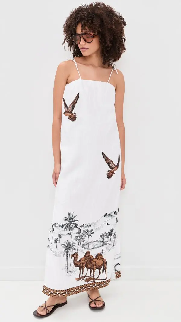 Las Surenas Printed Linen Maxi Dress