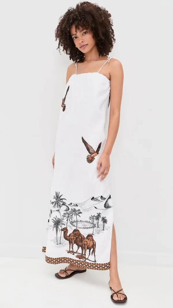 Las Surenas Printed Linen Maxi Dress