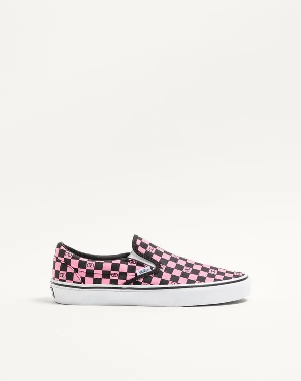 Valentino Garavani And Vans Slip-on Sneaker In Fabric With Vlogo Checkerboard Print - Pink Orchid/black
