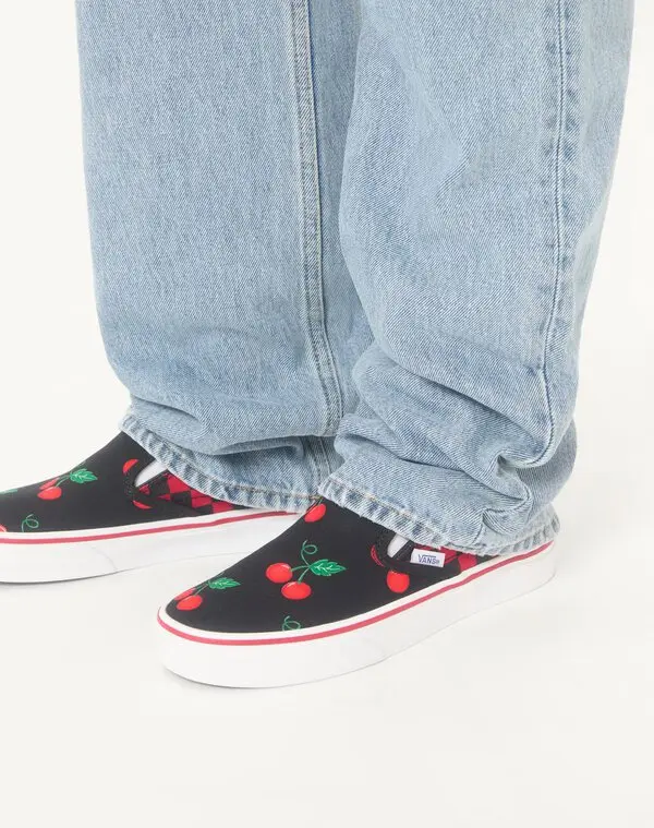 Valentino Garavani And Vans Slip-on Fabric Sneaker With Maxi Cherryfic Print And Vlogo Checkerboard Print - Red/black