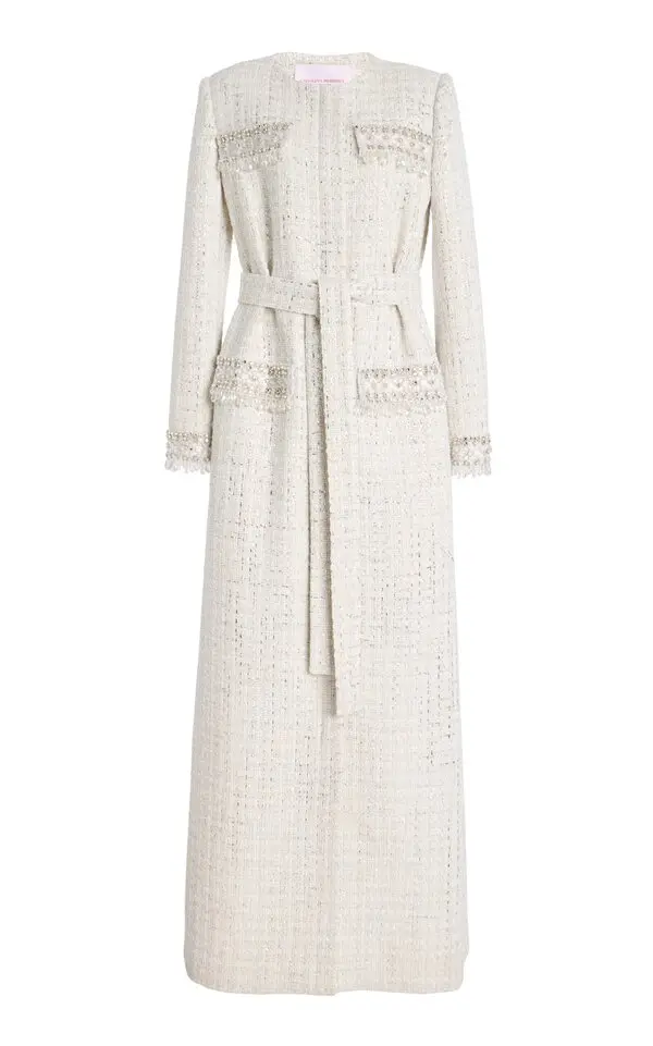 Carolina Herrera Embellished Tweed Long Coat