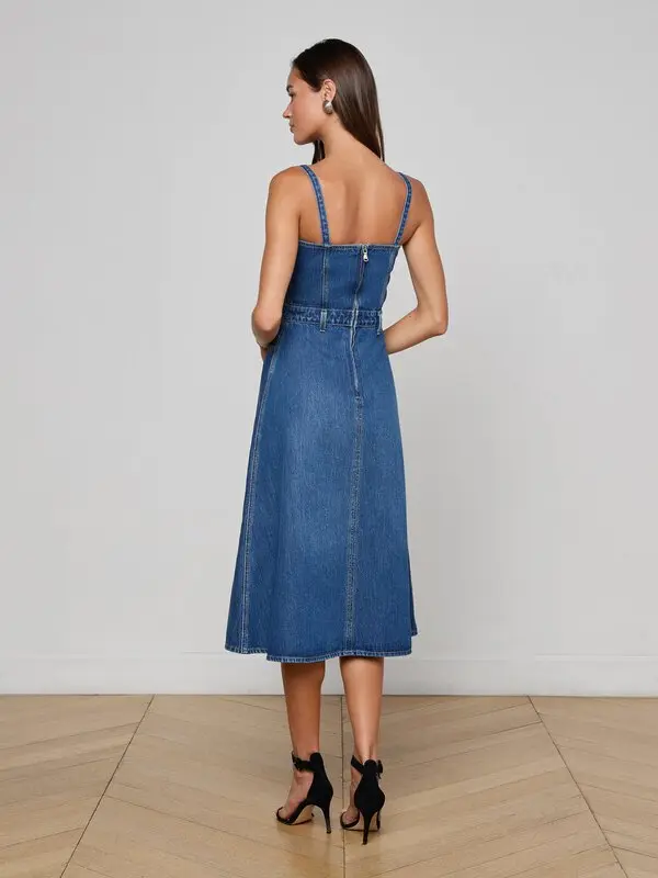 L'Agence Jovie Denim Bustier Midi Dress