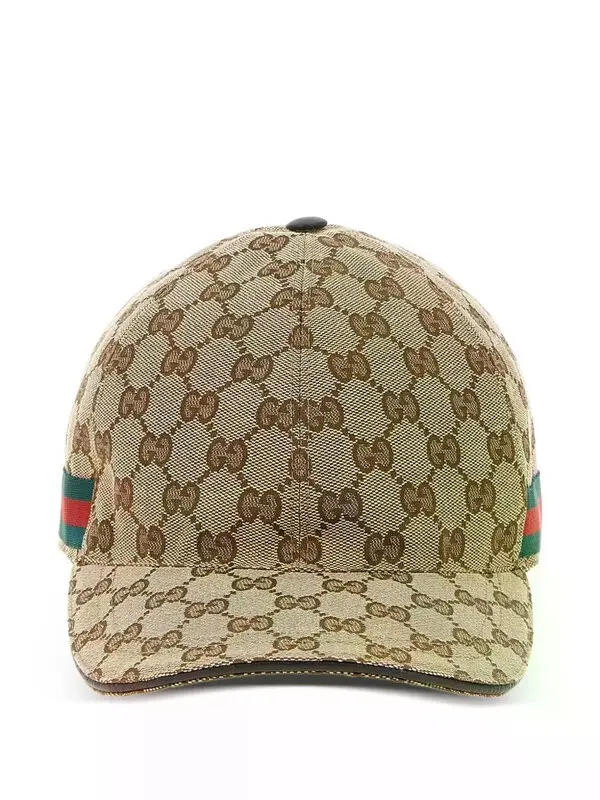 Gucci Monogram Patterned Cap With Stripe Detail - Neutrals