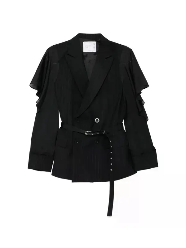 Sacai Pinstripe Belted Blazer