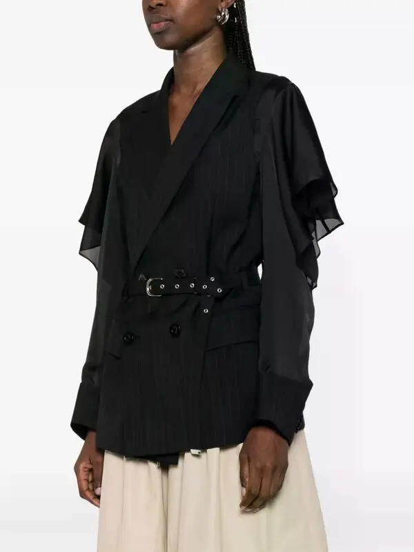 Sacai Pinstripe Belted Blazer