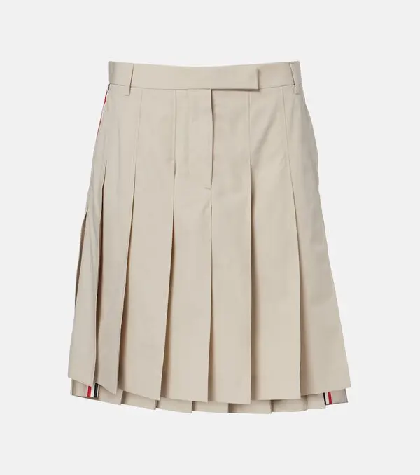 Thom Browne Pleated Cotton Twill Miniskirt - Beige