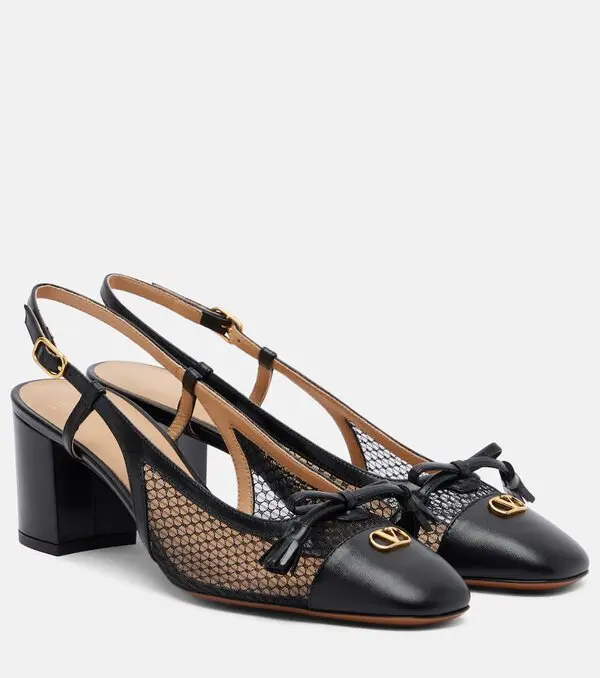 Valentino Garavani Vlogo Leather And Mesh Slingback Pumps - Black