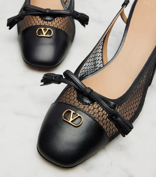 Valentino Garavani Vlogo Leather And Mesh Slingback Pumps - Black