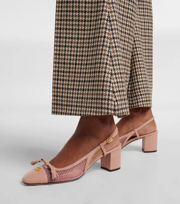 Valentino Garavani Vlogo Leather And Mesh Slingback Pumps