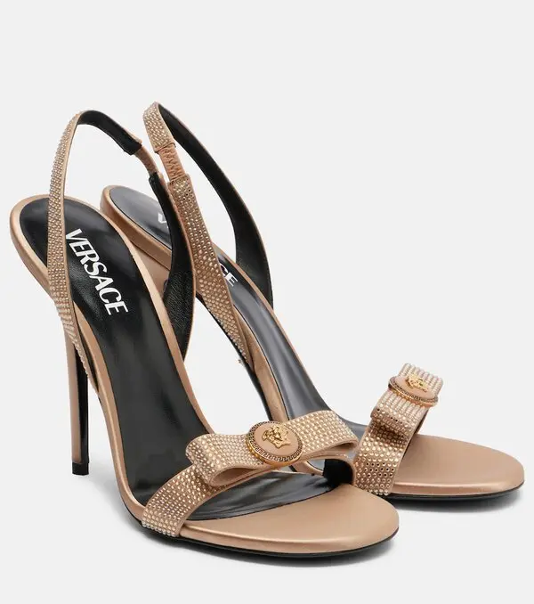 Versace Medusa Embellished Satin Sandals - Beige