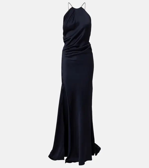 Victoria Beckham Chain-detail Draped Gown - Blue