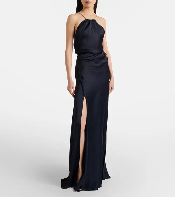 Victoria Beckham Chain-detail Draped Gown - Blue