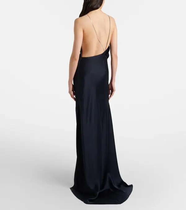 Victoria Beckham Chain-detail Draped Gown - Blue