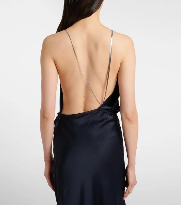 Victoria Beckham Chain-detail Draped Gown - Blue