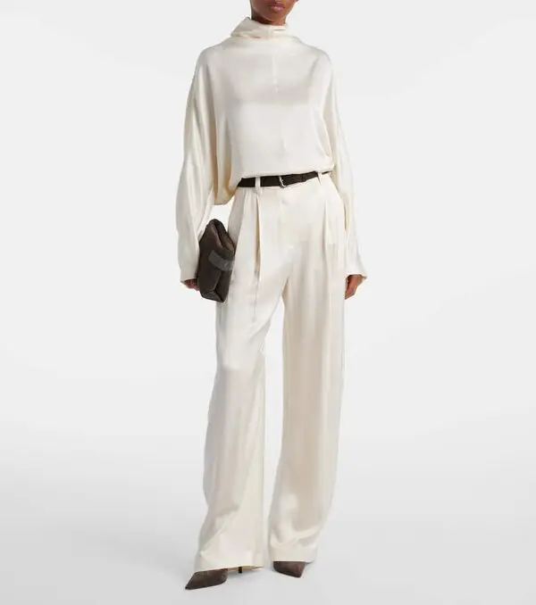 Brunello Cucinelli Mid-rise Silk Straight Pants