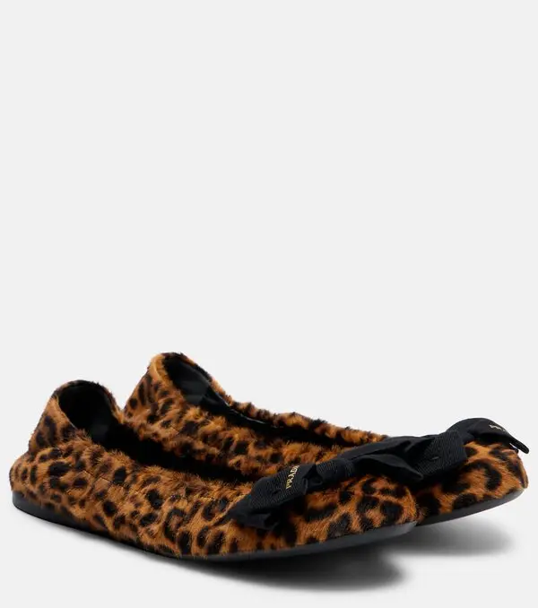 Prada Leopard-print Calf Hair Ballerina Flats