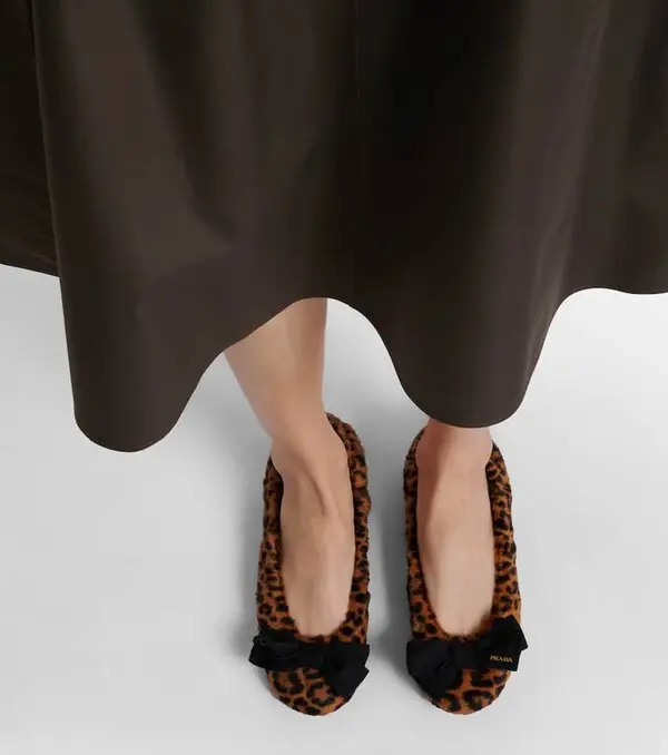 Prada Leopard-print Calf Hair Ballerina Flats