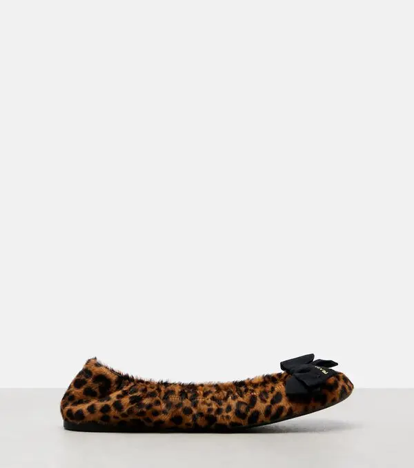 Prada Leopard-print Calf Hair Ballerina Flats