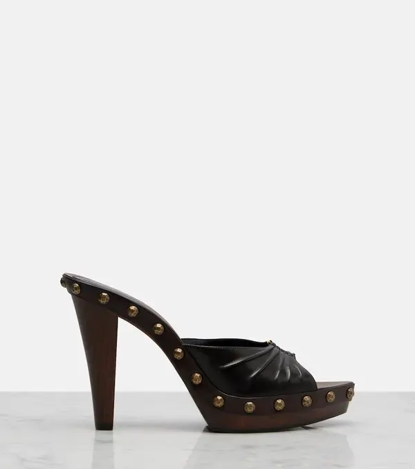 Saint Laurent Babylone Studded Leather Platform Mules - Black