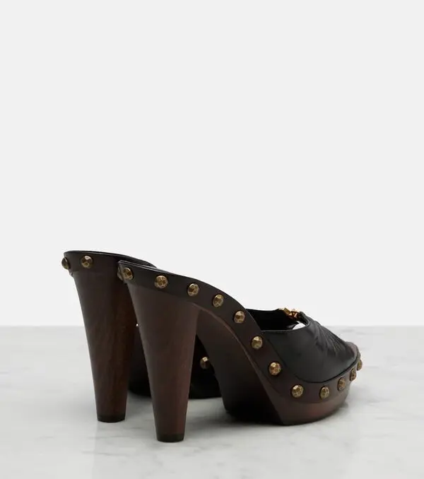Saint Laurent Babylone Studded Leather Mules - Brown