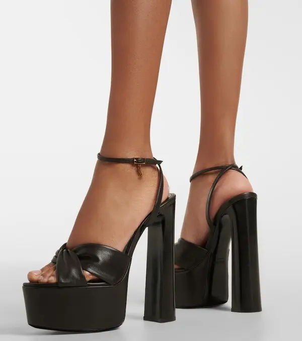 Saint Laurent Franciane 105 Leather Platform Sandals - Brown