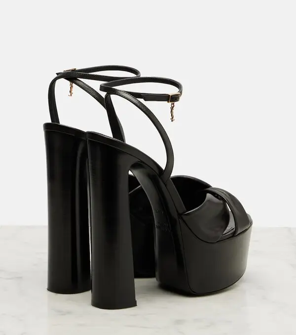 Saint Laurent Franciane 105 Leather Platform Sandals - Brown