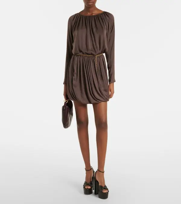Saint Laurent Franciane 105 Leather Platform Sandals - Brown