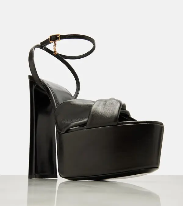Saint Laurent Franciane 105 Leather Platform Sandals - Brown