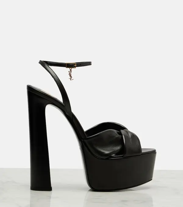 Saint Laurent Franciane 105 Leather Platform Sandals - Brown