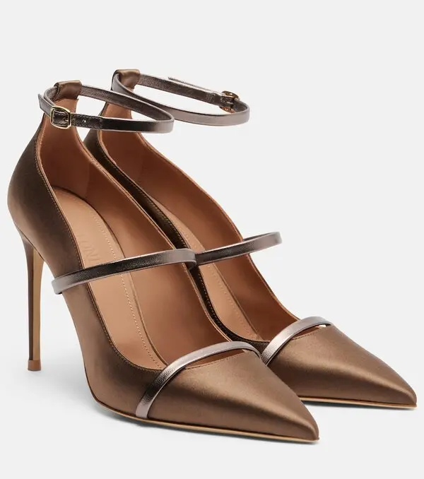 MALONE SOULIERS Diaz 100 Leather-trimmed Satin Pumps - Brown