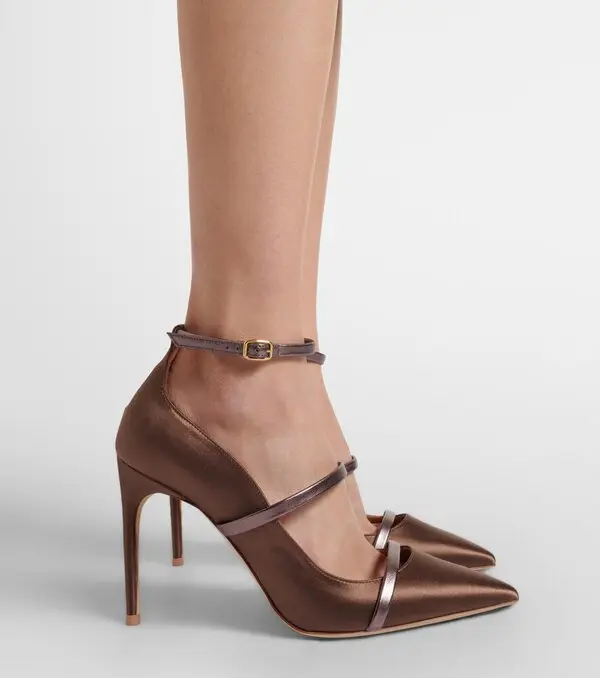 MALONE SOULIERS Diaz 100 Leather-trimmed Satin Pumps - Brown