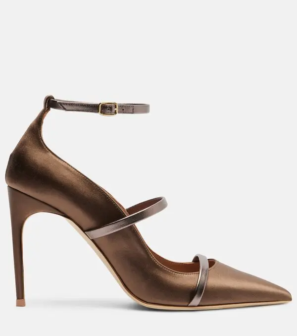 MALONE SOULIERS Diaz 100 Leather-trimmed Satin Pumps - Brown