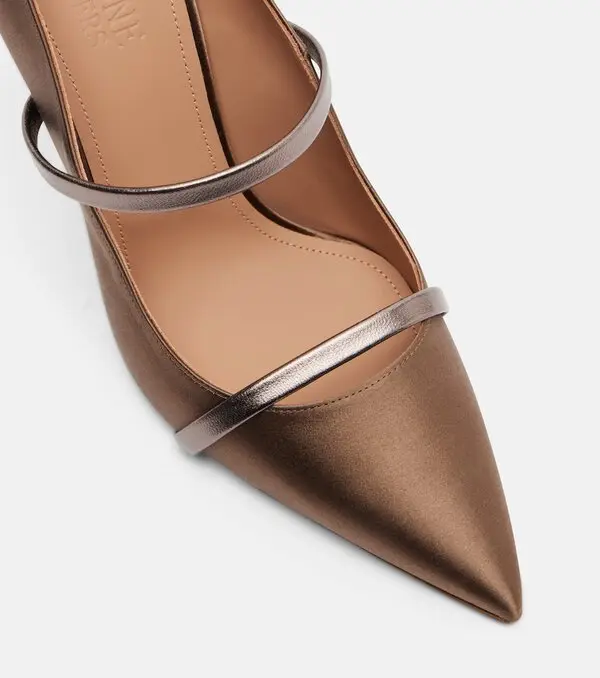 MALONE SOULIERS Diaz 100 Leather-trimmed Satin Pumps - Brown