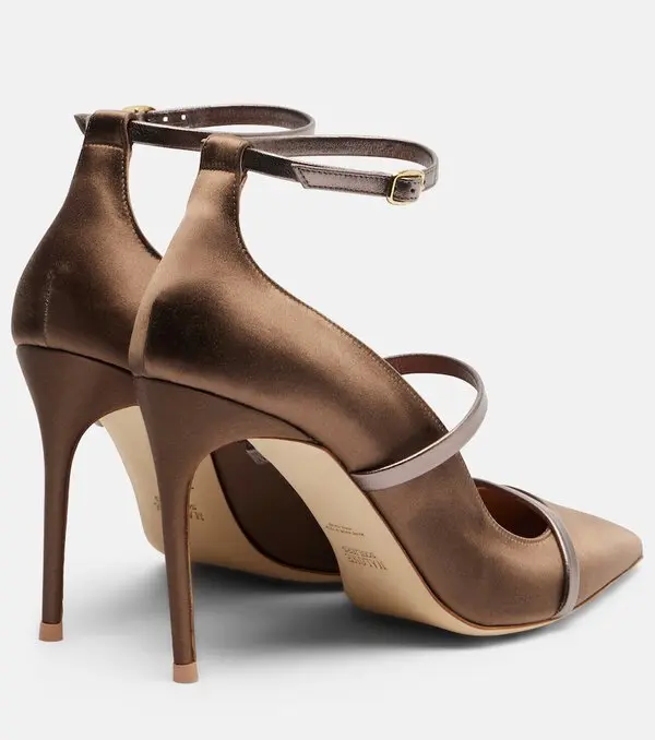 MALONE SOULIERS Diaz 100 Leather-trimmed Satin Pumps - Brown