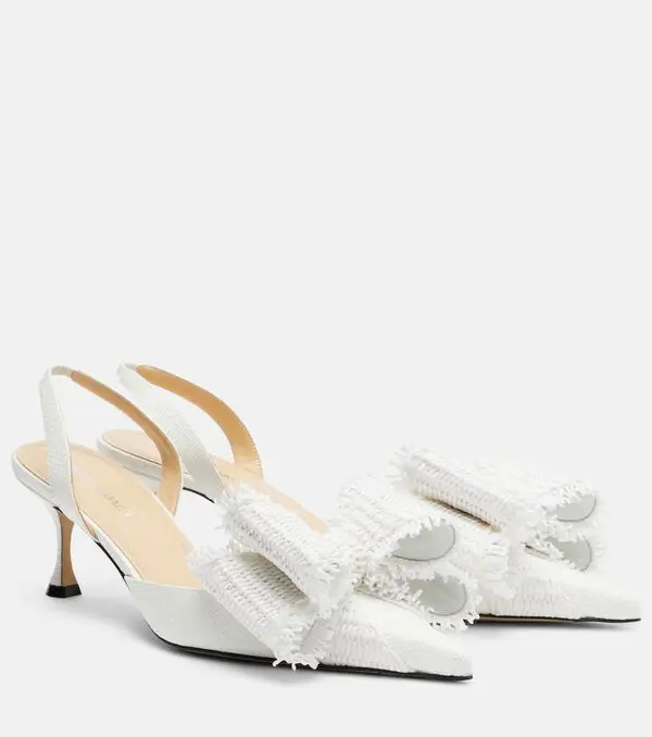 Mach & Mach Le Cadeau 65 Raffia Slingback Pumps - White