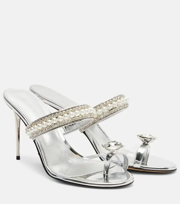 Mach & Mach Diamond Of Elizabeth 95 Leather Mules - Silver