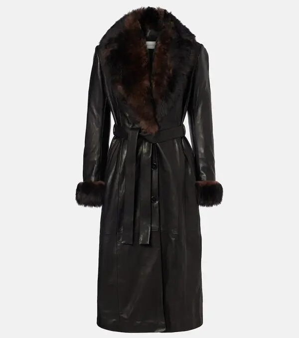 Nour Hammour Baez Shearling-trimmed Leather Coat
