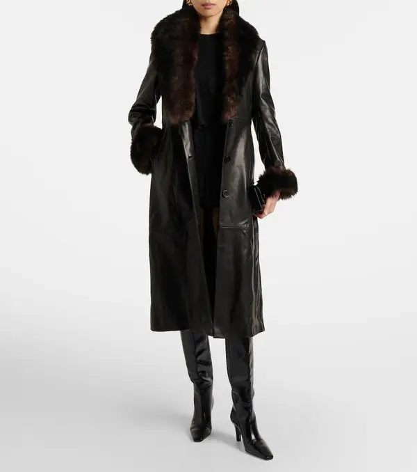 Nour Hammour Baez Shearling-trimmed Leather Coat
