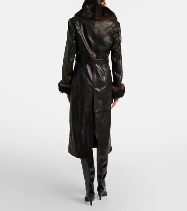 Nour Hammour Baez Shearling-trimmed Leather Coat
