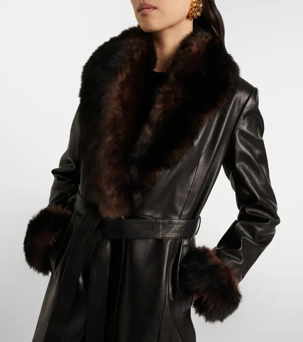 Nour Hammour Baez Shearling-trimmed Leather Coat